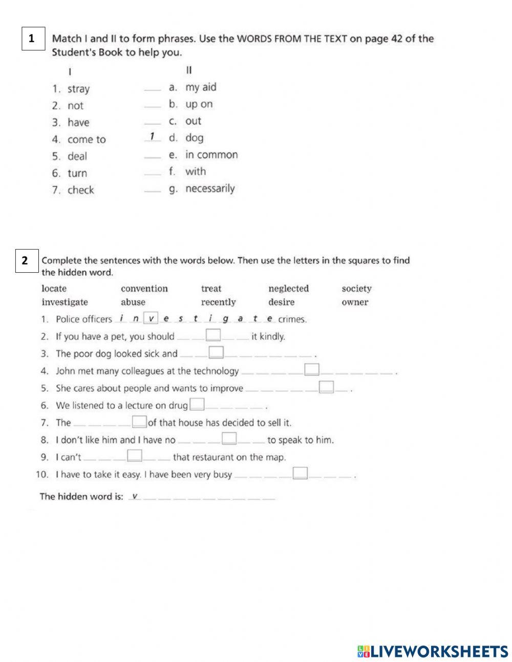 Vocabulary Take a Stand p. 42 worksheet | Live Worksheets