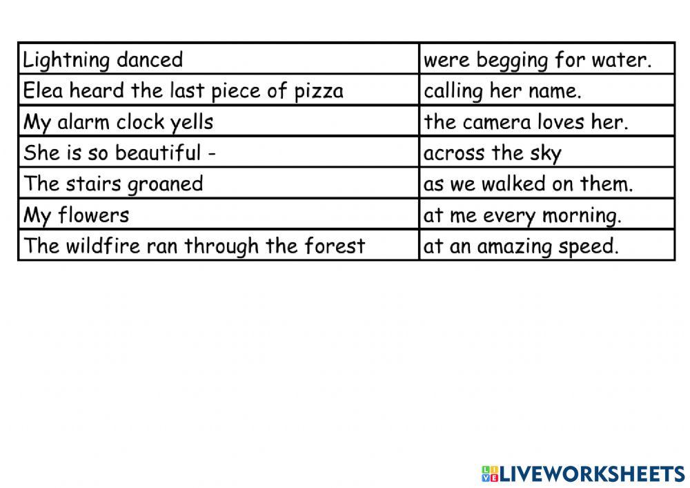 Personification activity for 5-8 | Live Worksheets