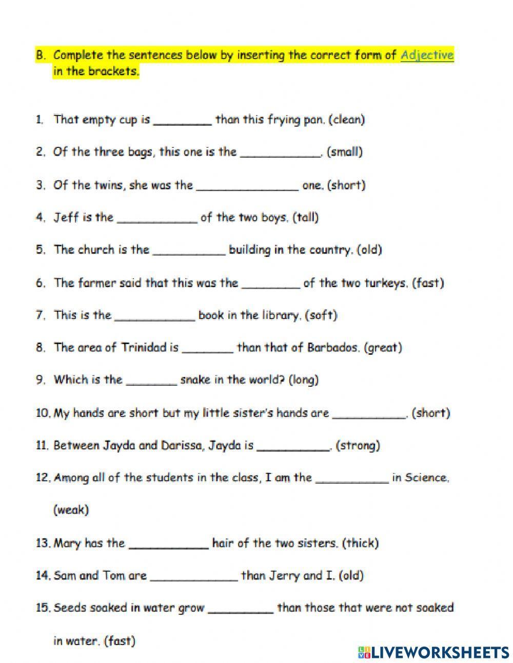 Degrees of Adjectives online exercise for | Live Worksheets