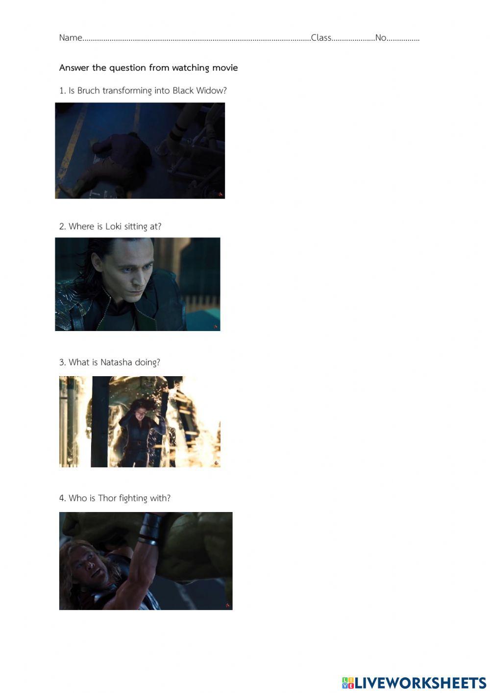 Answer question from watching a movie online exercise for | Live Worksheets