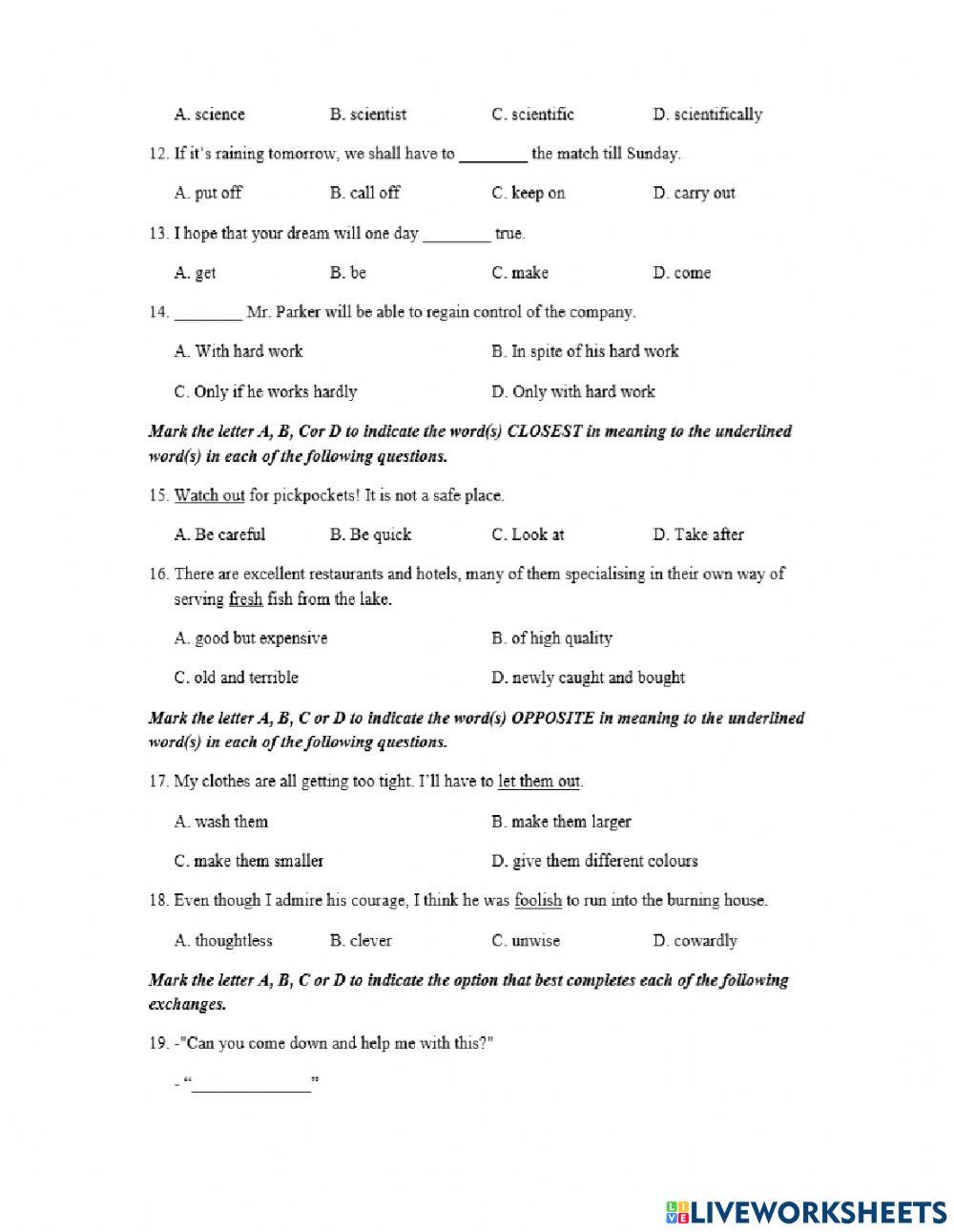 Entrance Test Grade 10 1776706 | samloan | Live
