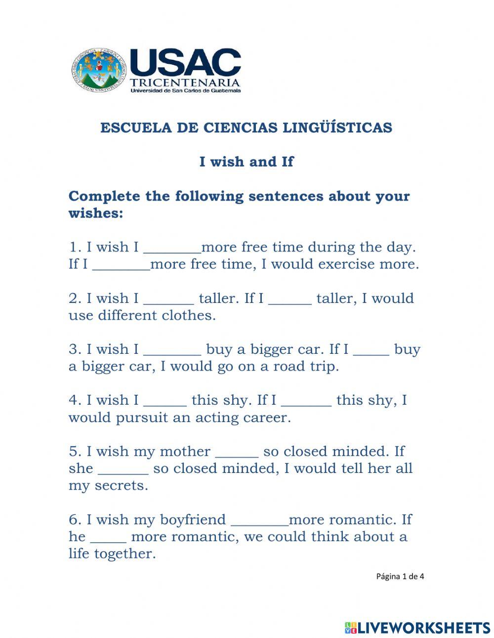 If and wish | Free Interactive Worksheets | 1776814