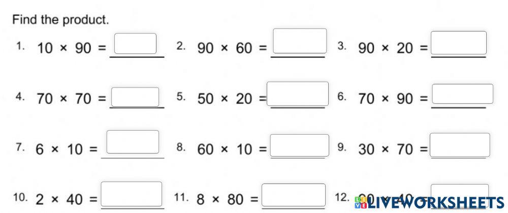 Multiply by tens exercise | Live Worksheets