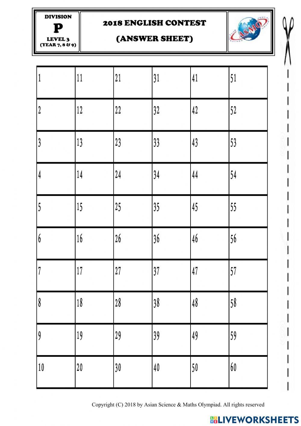 Asmo-level 3 | Free Interactive Worksheets | 1777308