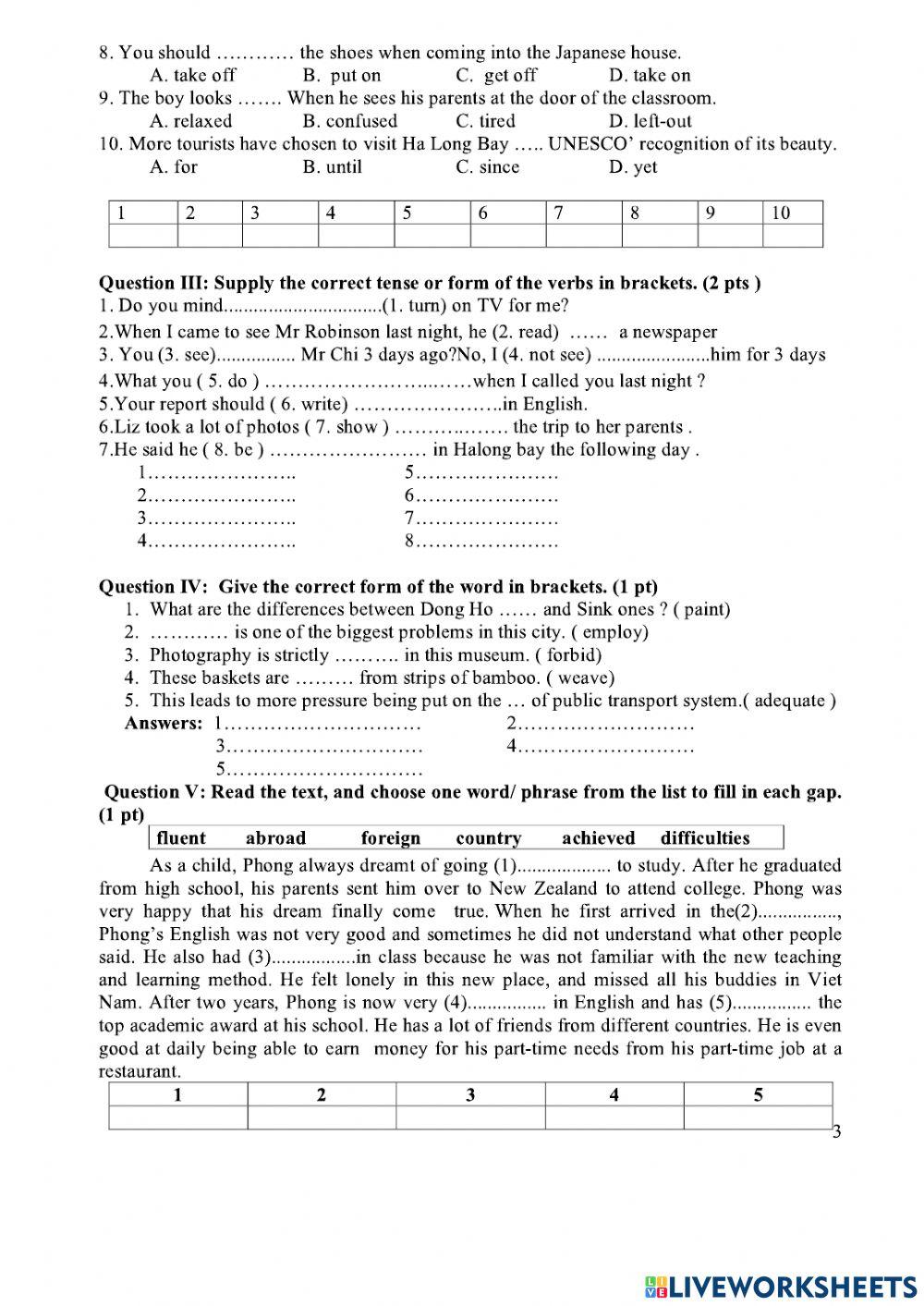 Grade 9 FIRST TERM TEST A worksheet | Live Worksheets
