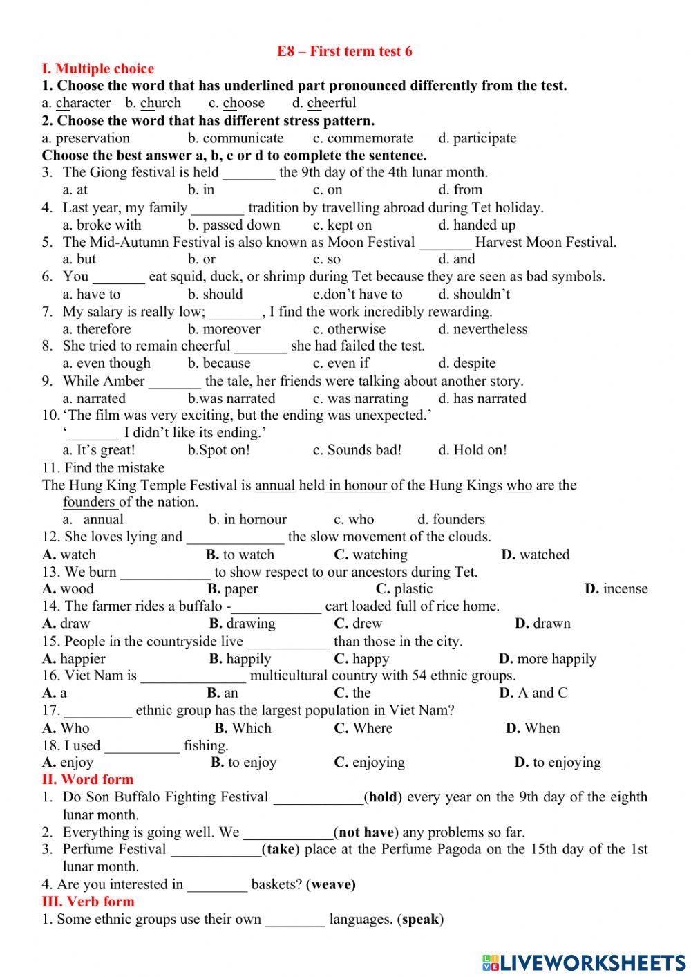 E8 - first term revision 7 worksheet | Live Worksheets