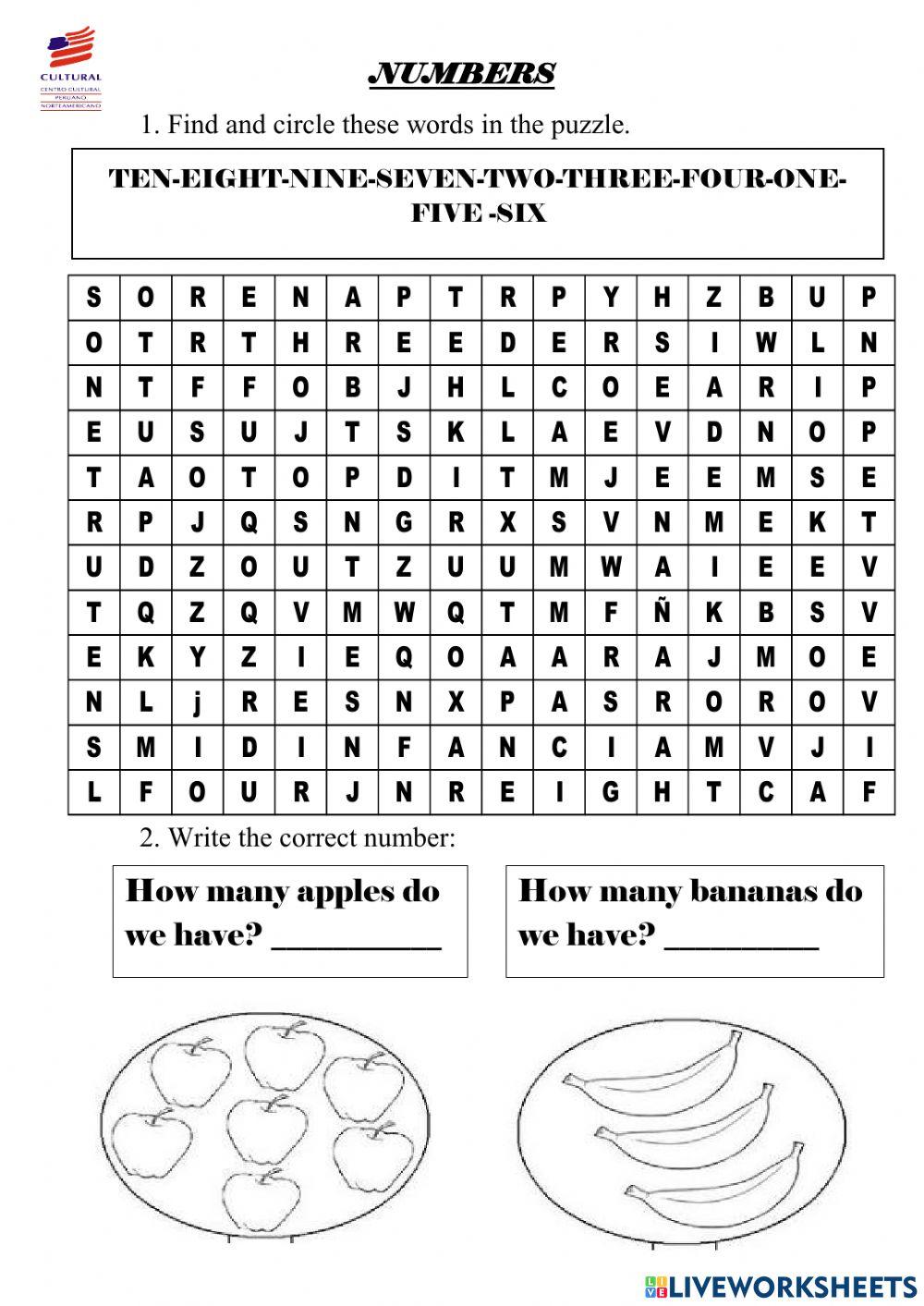 Numbers online exercise for Grade 1 | Live Worksheets