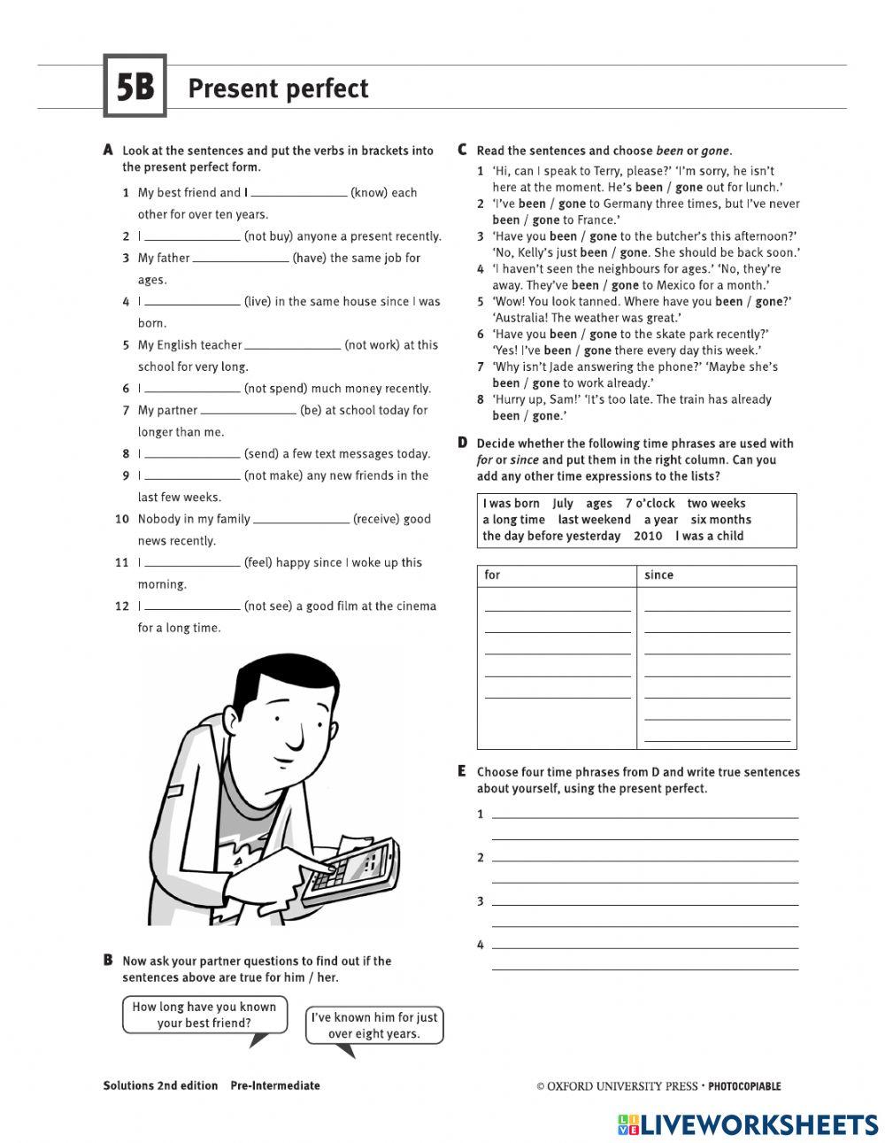 Solutions pre -present perfect worksheet | Live Worksheets
