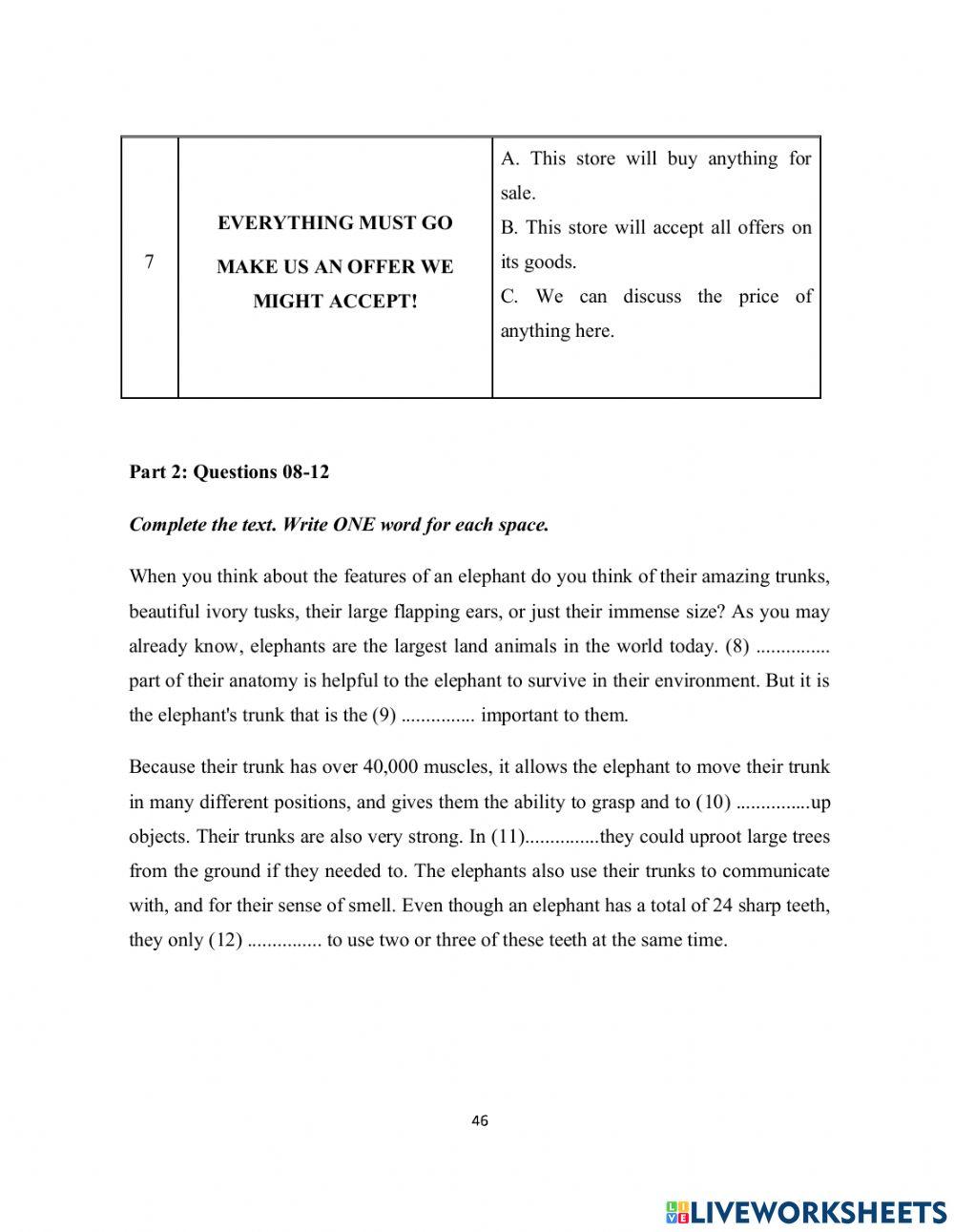 Reading B1 Module 8 online exercise for | Live Worksheets