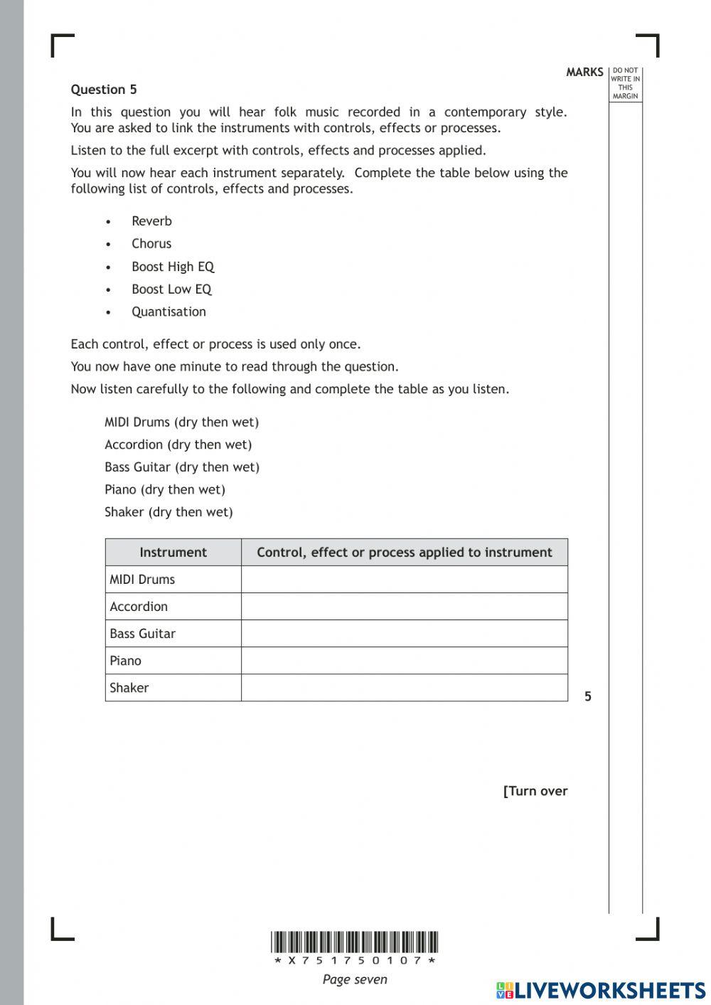 2014 Nat 5 Music Tech Paper worksheet | Live Worksheets