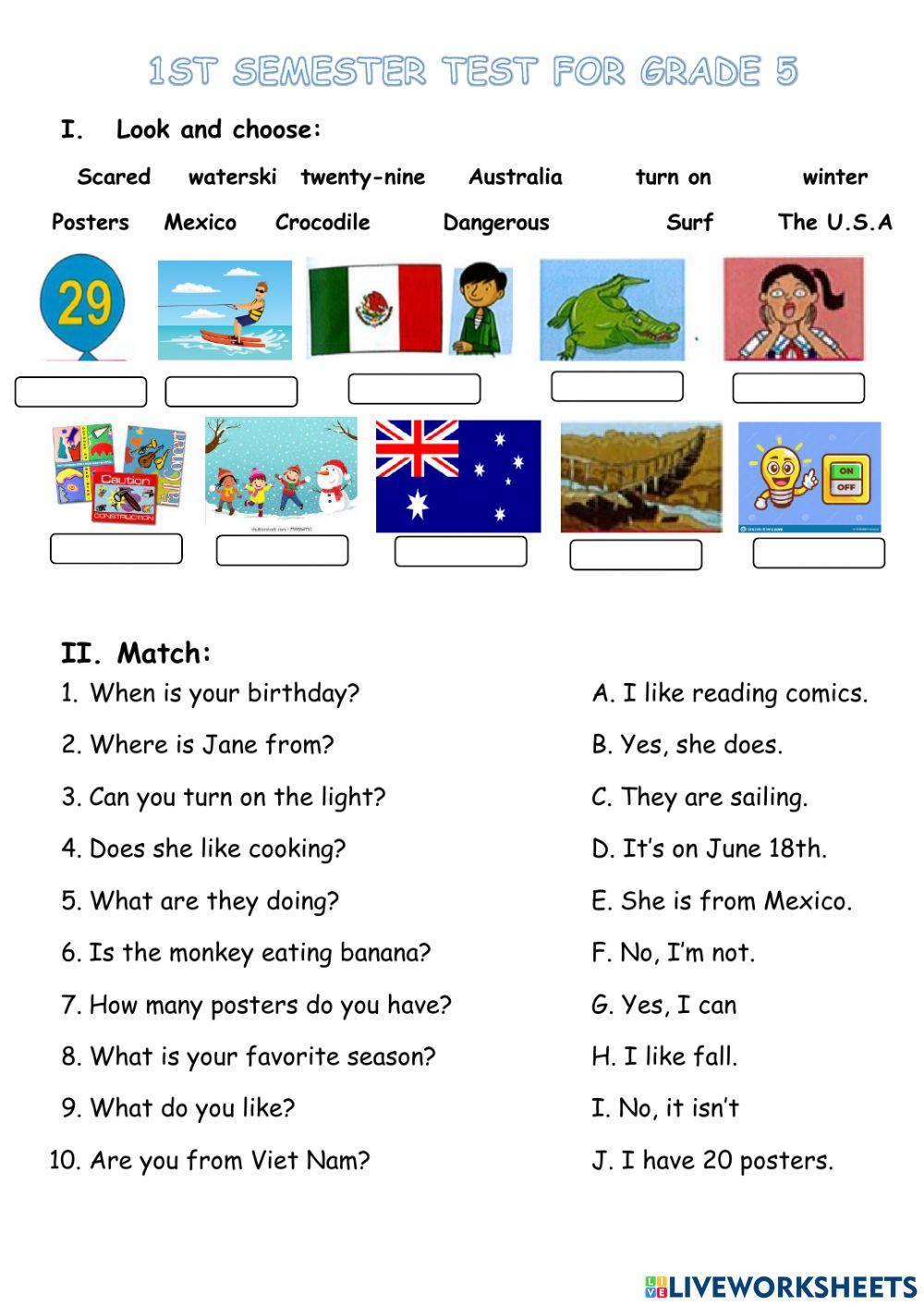 1st semester test for grade 5 online exercise for | Live Worksheets