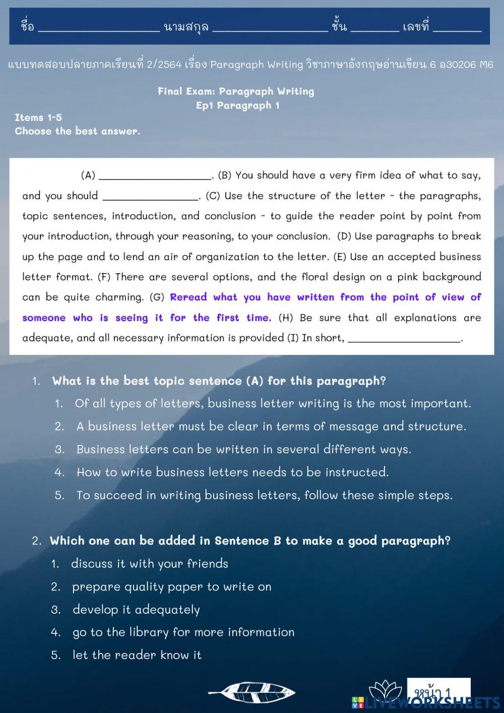 M6 Final Exam Ep1 online exercise for | Live Worksheets