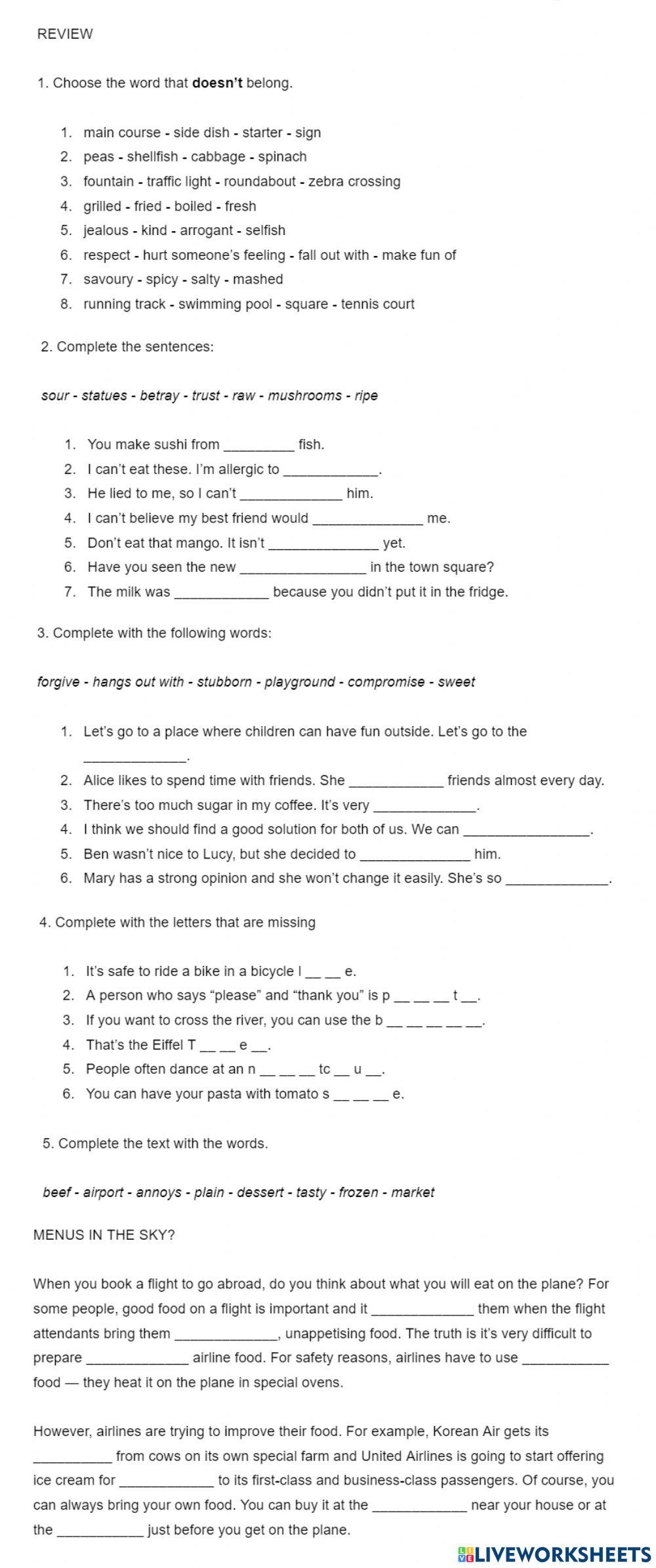 REVIEW 2 (units 4, 5 and 6) worksheet | Live Worksheets