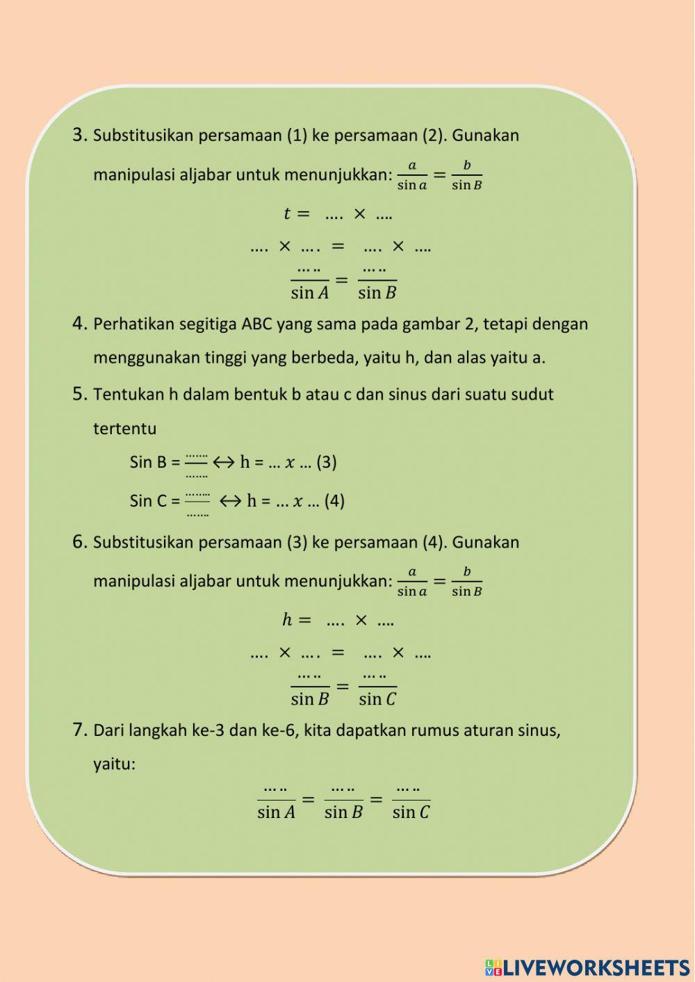 LKPD ATURAN SINUS DAN COSINUS online exercise for | Live Worksheets