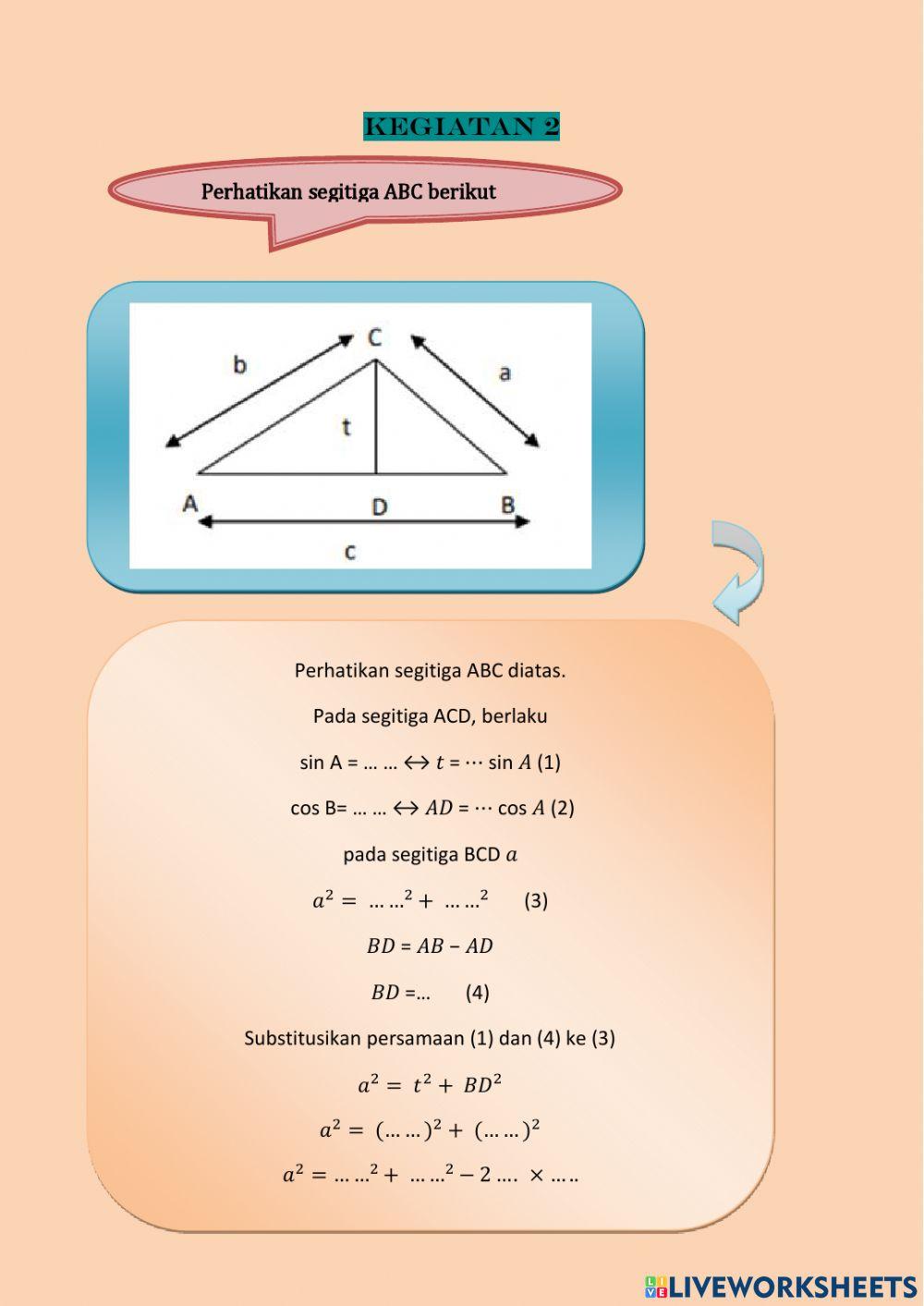 LKPD ATURAN SINUS DAN COSINUS online exercise for | Live Worksheets