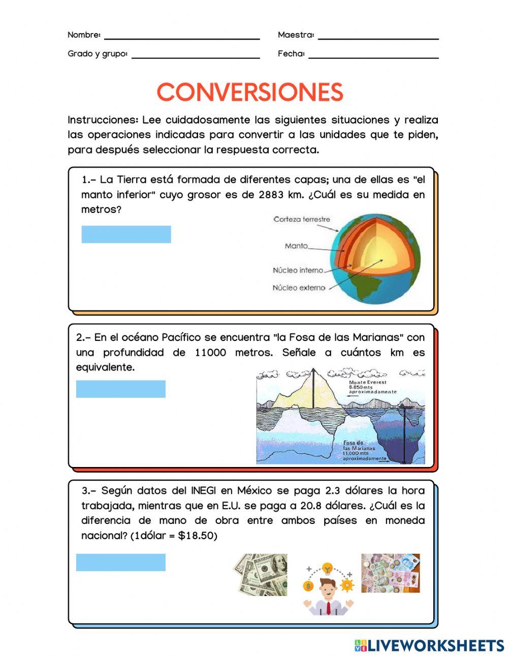 Conversiones Matemáticas worksheet | Live Worksheets