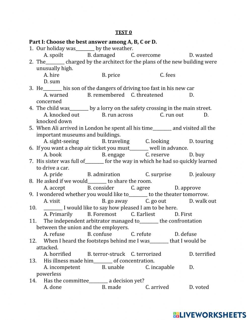GR9.W23.Test 0. worksheet | Live Worksheets