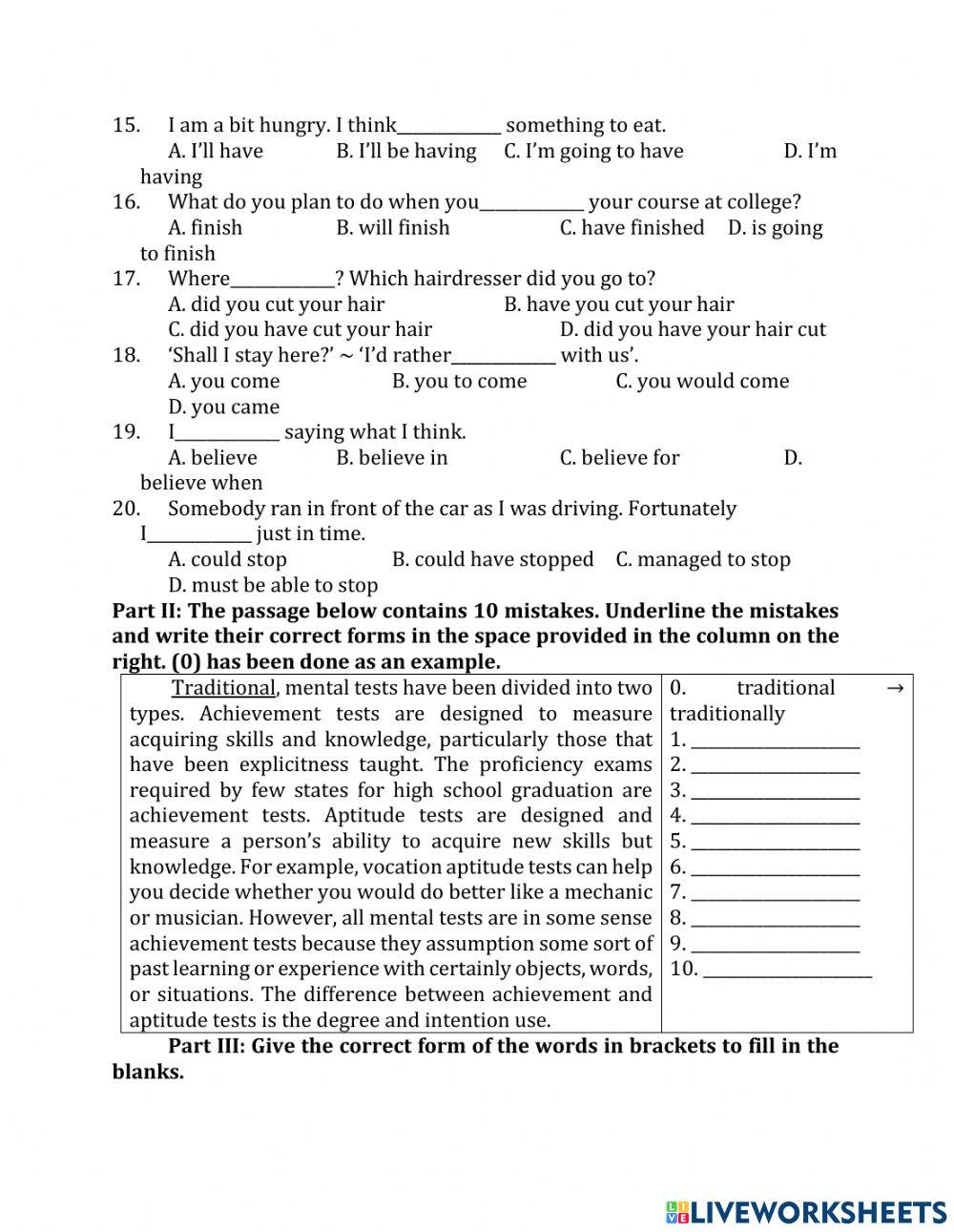 GR9.W23.Test 0. worksheet | Live Worksheets