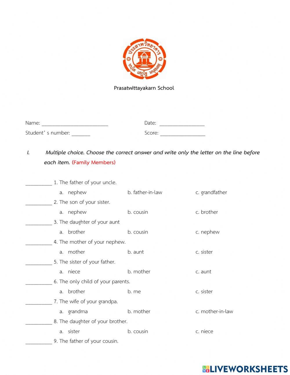 Mid-term test M3 2nd-Sem 2022 online exercise for | Live Worksheets