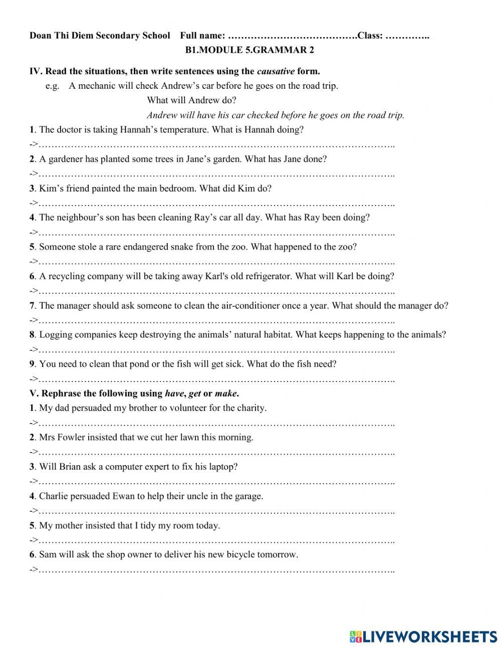 B1.Unit5.Grammar2 online exercise for | Live Worksheets