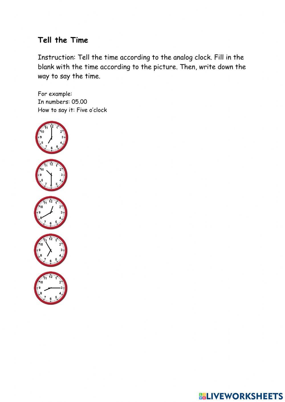 SSL - Tell The Time online exercise for | Live Worksheets