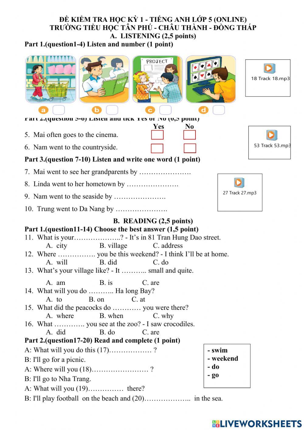 Test term 1 english 5 worksheet | Live Worksheets