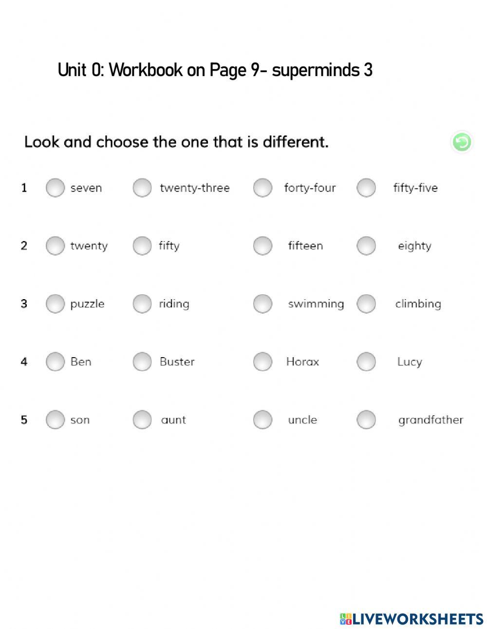 unit o workbook p.9 superminds 3 online exercise for | Live Worksheets