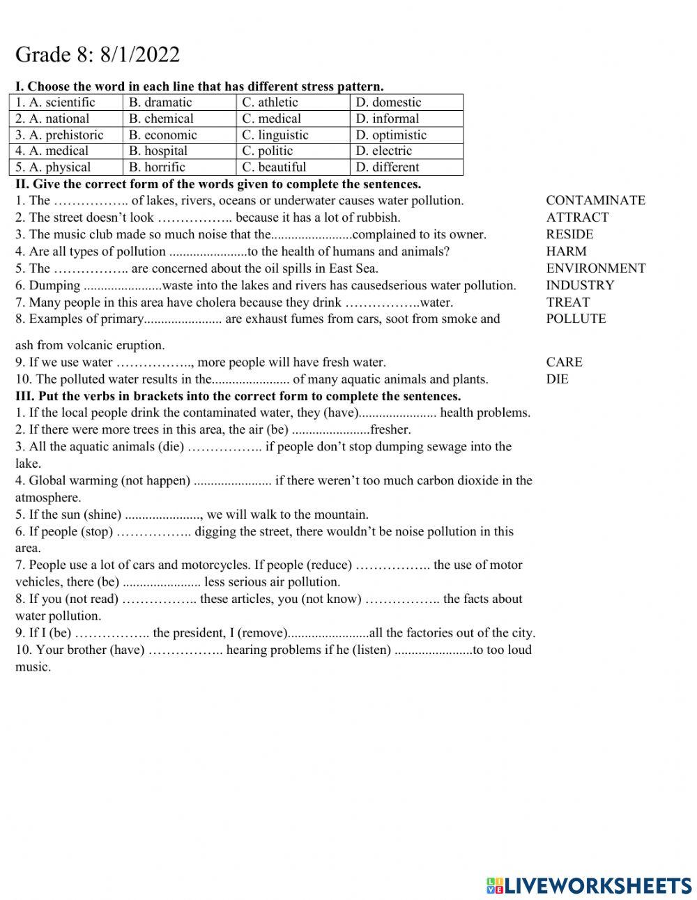 Grade 8 online exercise for | Live Worksheets