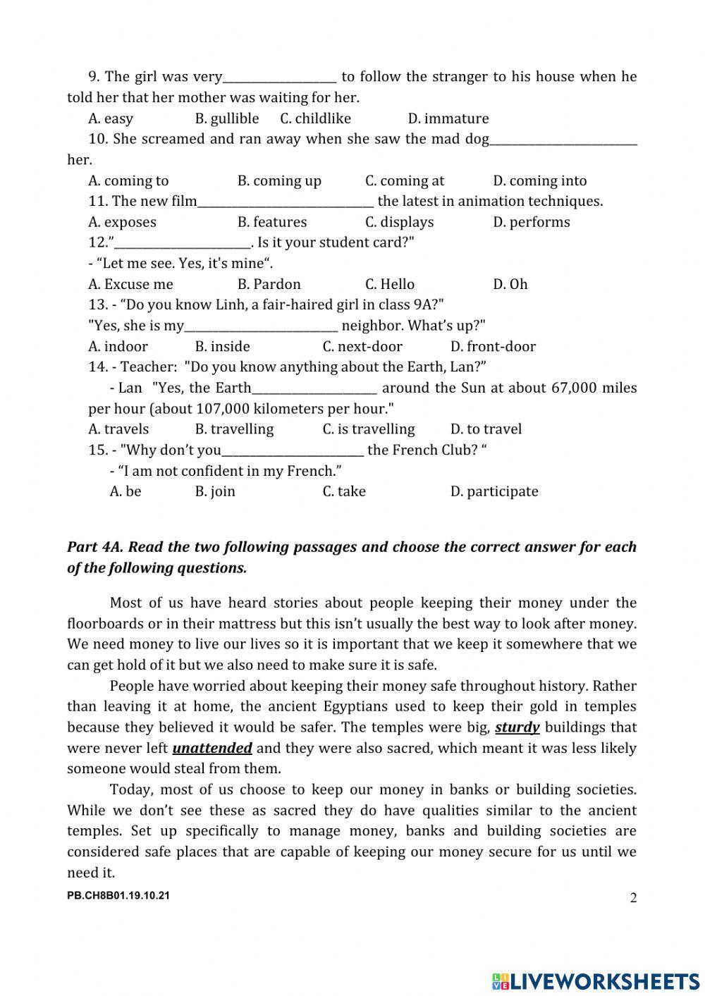 GR8. Advanced handout. Test 16 interactive worksheet | Live Worksheets