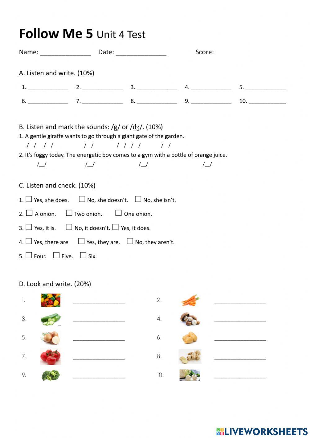 FM5 - Unit 4 Test worksheet | Live Worksheets
