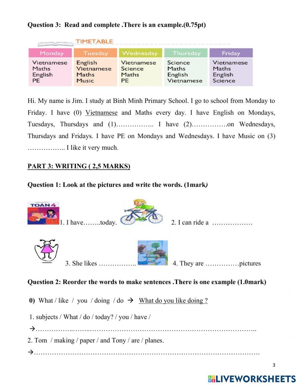 FIRST TERM TEST - GRADE 4 2664751 | Tran van Thien | Live