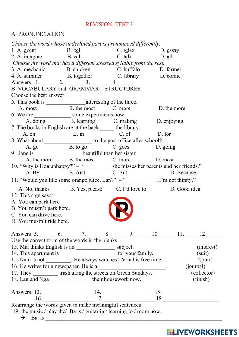 7 - Revision Sem 1 - Week 17BLT interactive worksheet | Live Worksheets