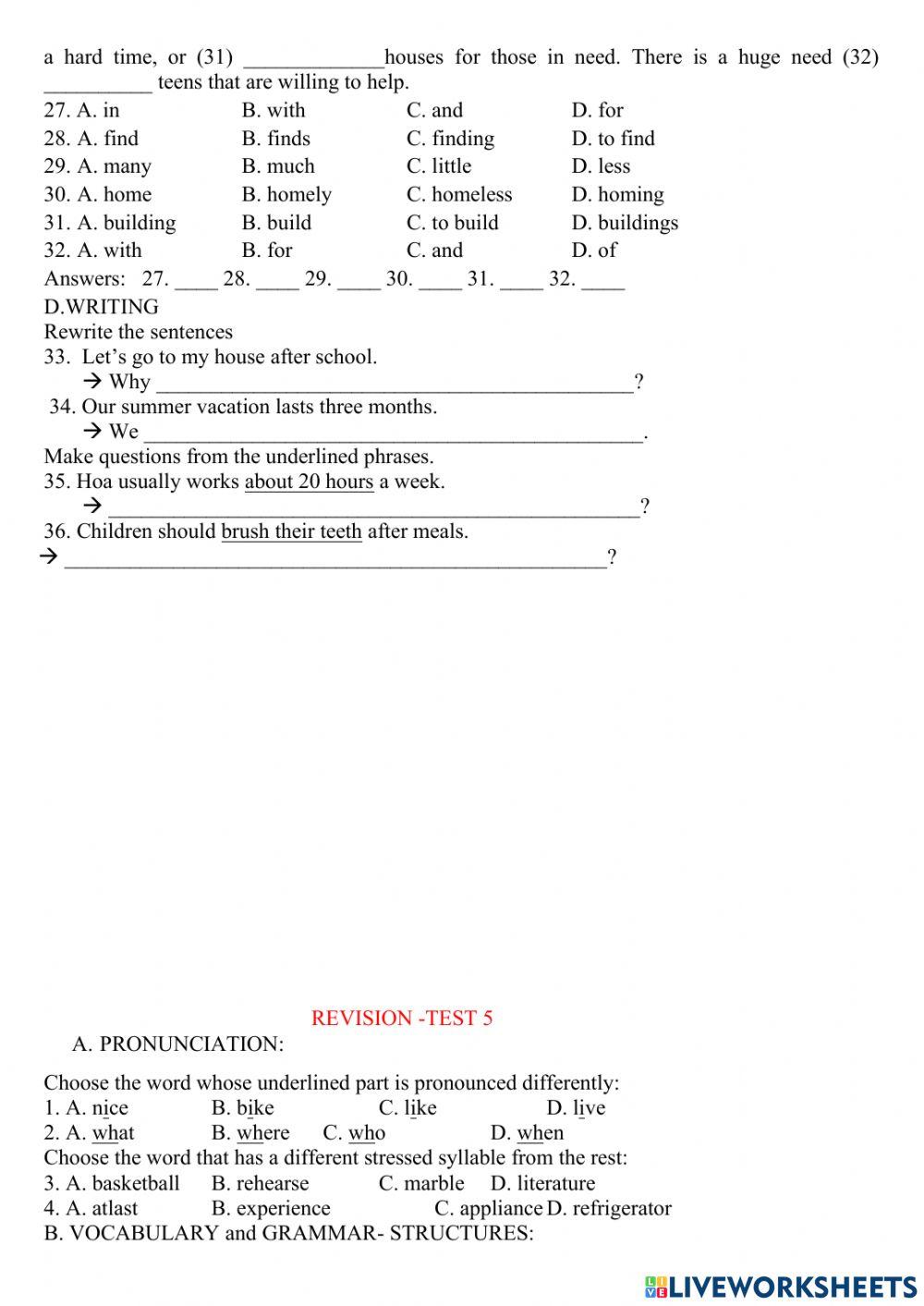 7 - Revision Sem 1 - Week 17BLT interactive worksheet | Live Worksheets