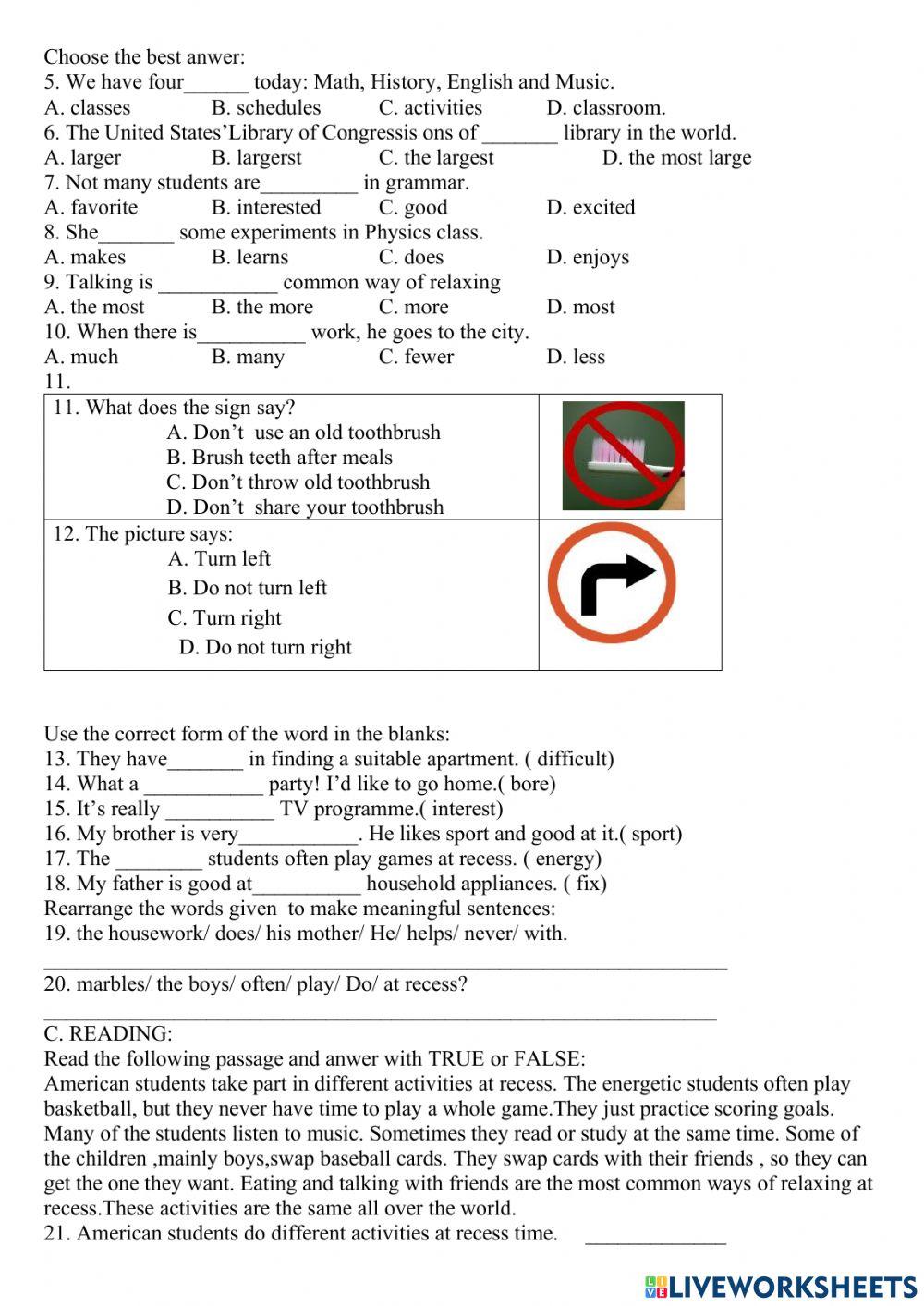 7 - Revision Sem 1 - Week 17BLT interactive worksheet | Live Worksheets