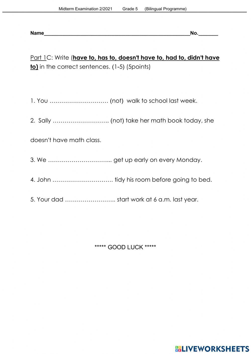 Have To Has To Gr 5 Part 1C Online Exercise For Live Worksheets Have To Has To Gr 5 Part 1C Online Exercise For Live Worksheets