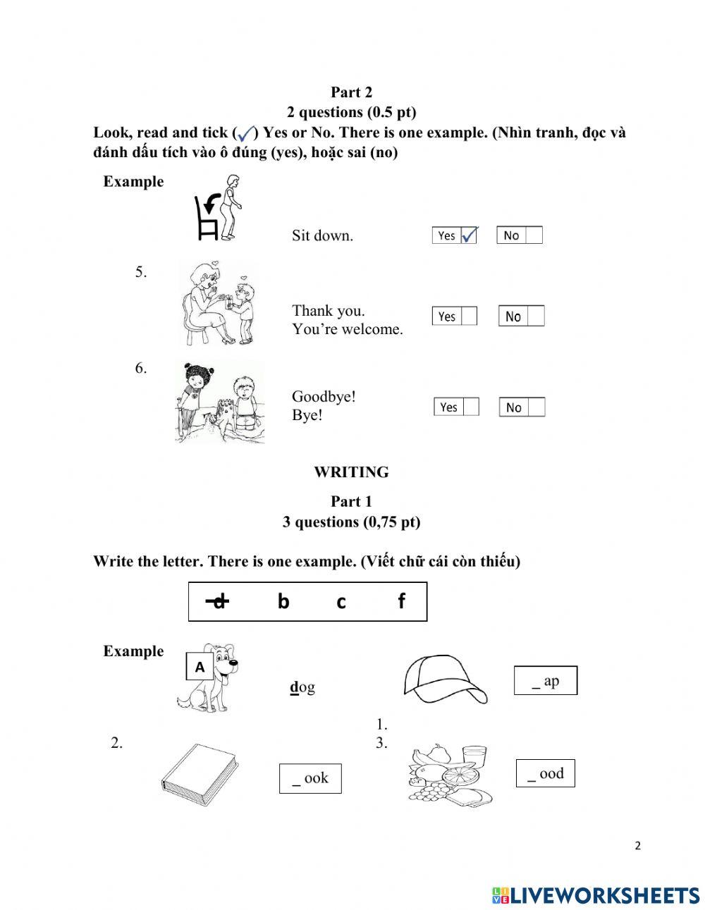 Smart start test reading and writing worksheet | Live Worksheets