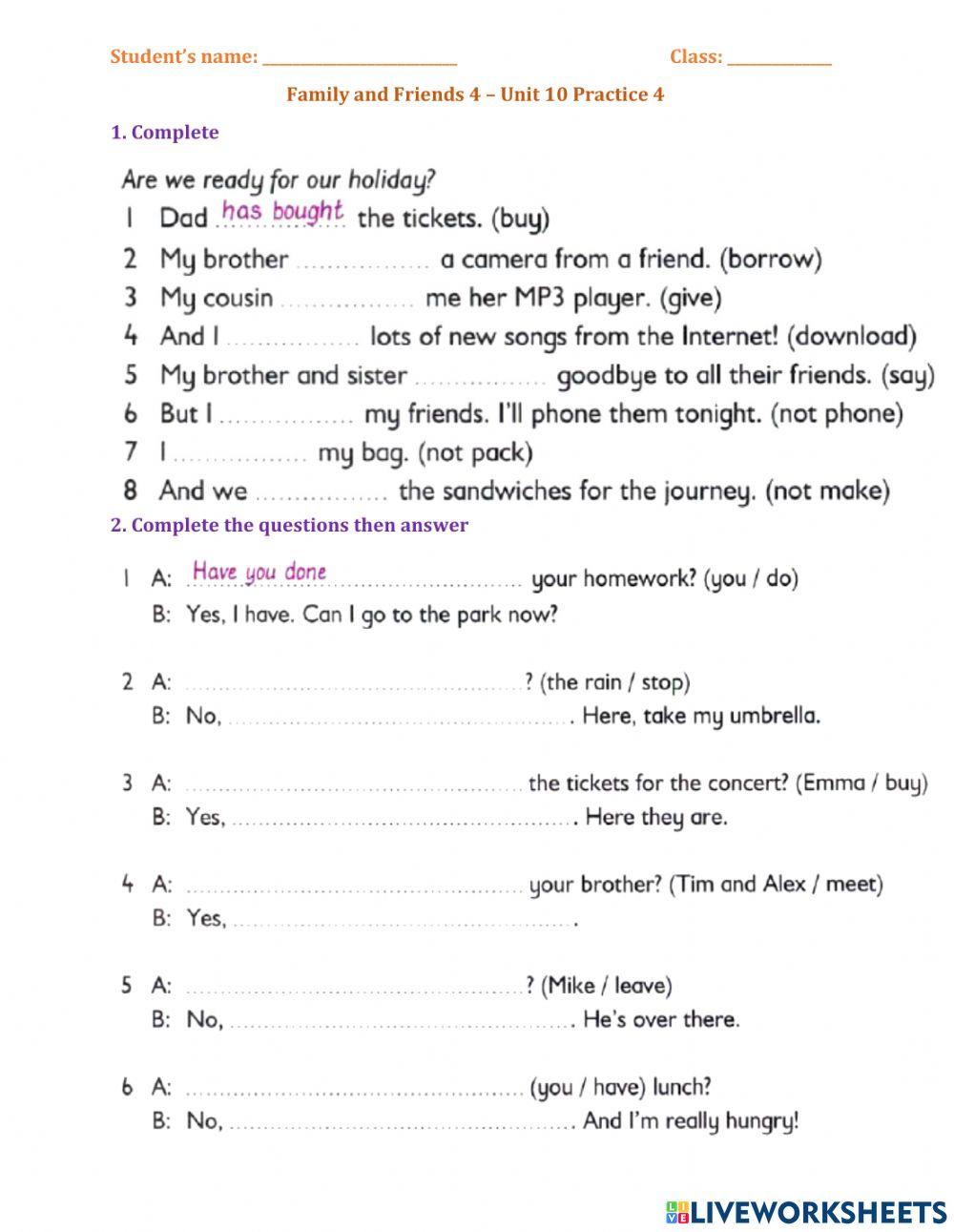 FF4 Unit 10 Pra… | Free Interactive Worksheets | 1780665