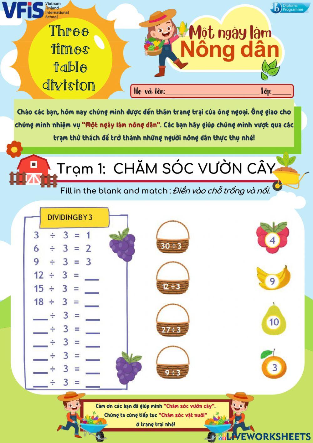 6808460 | Worksheet - 3 times table Division - Bảng Chia