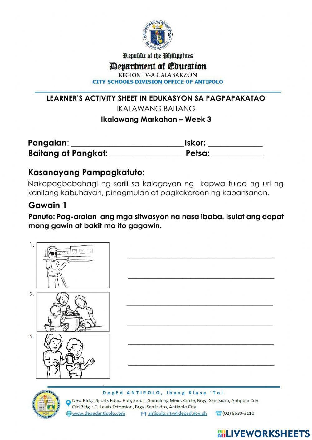 Q2,ESP-Gr2-LAS-Week 3-4 worksheet | Live Worksheets