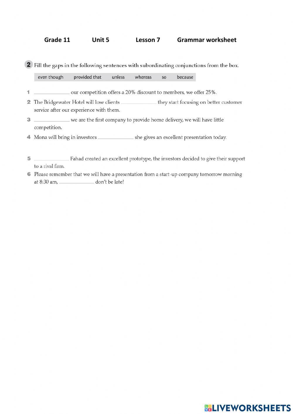 Connectors online exercise for 11 | Live Worksheets