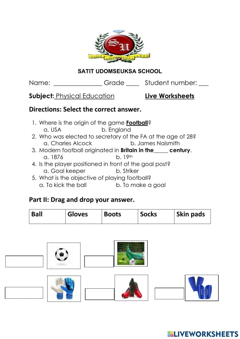 Football | Free Interactive Worksheets | 1781100