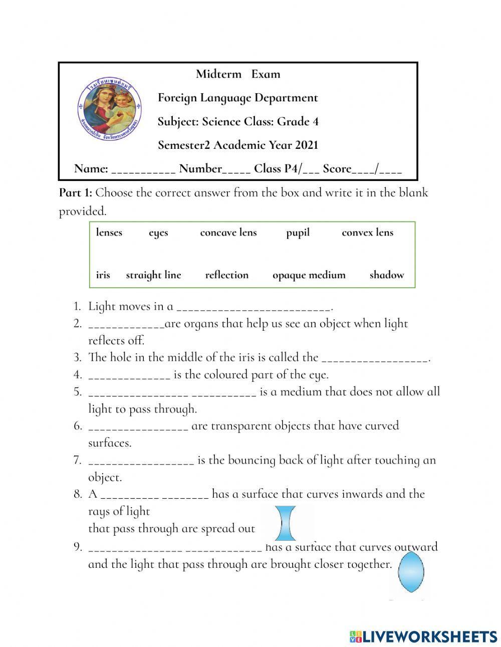 Midterm exam free activity | Live Worksheets