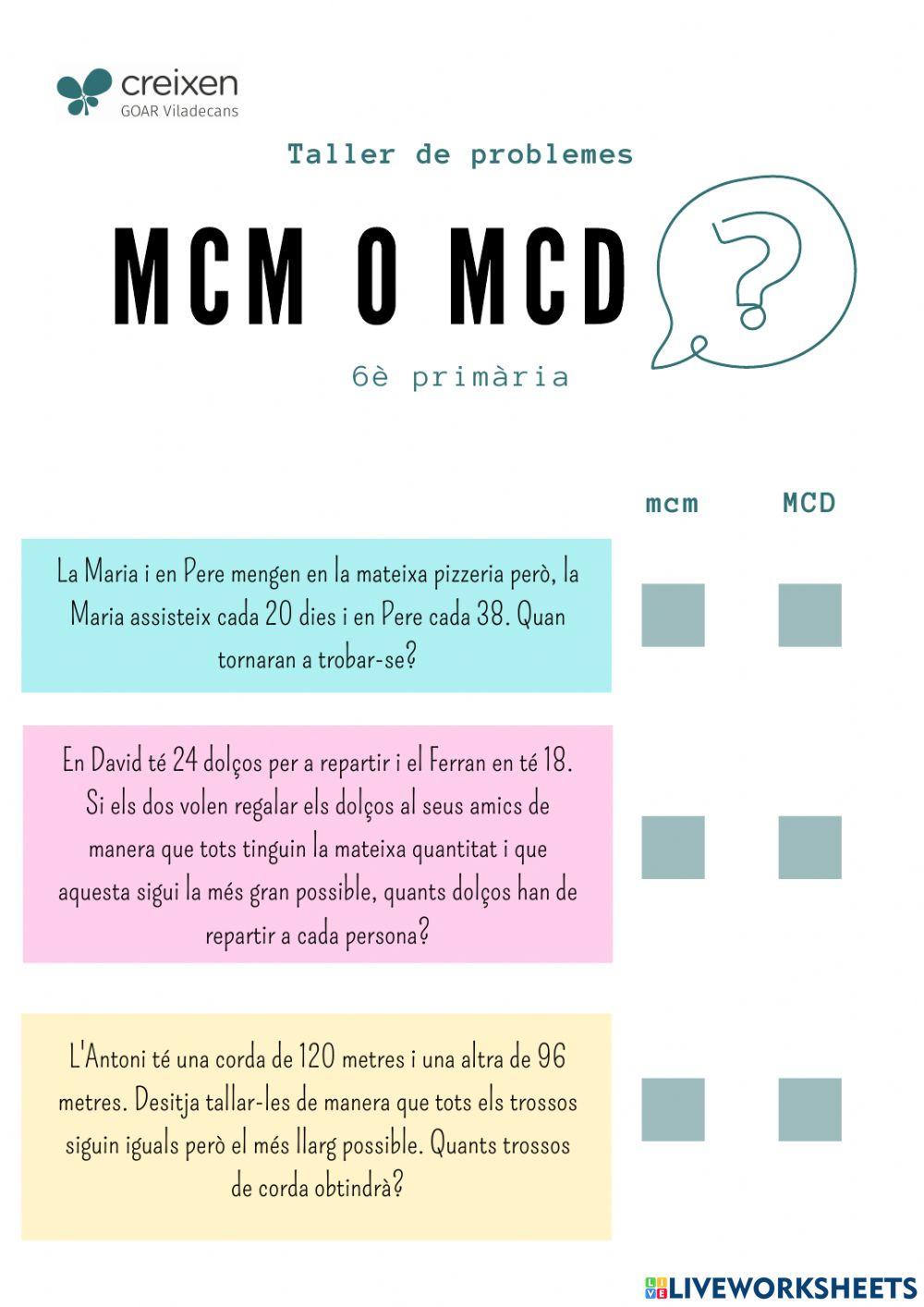 Alexia | Problemes mcm o mcd 1781312 | LiveWorksheets