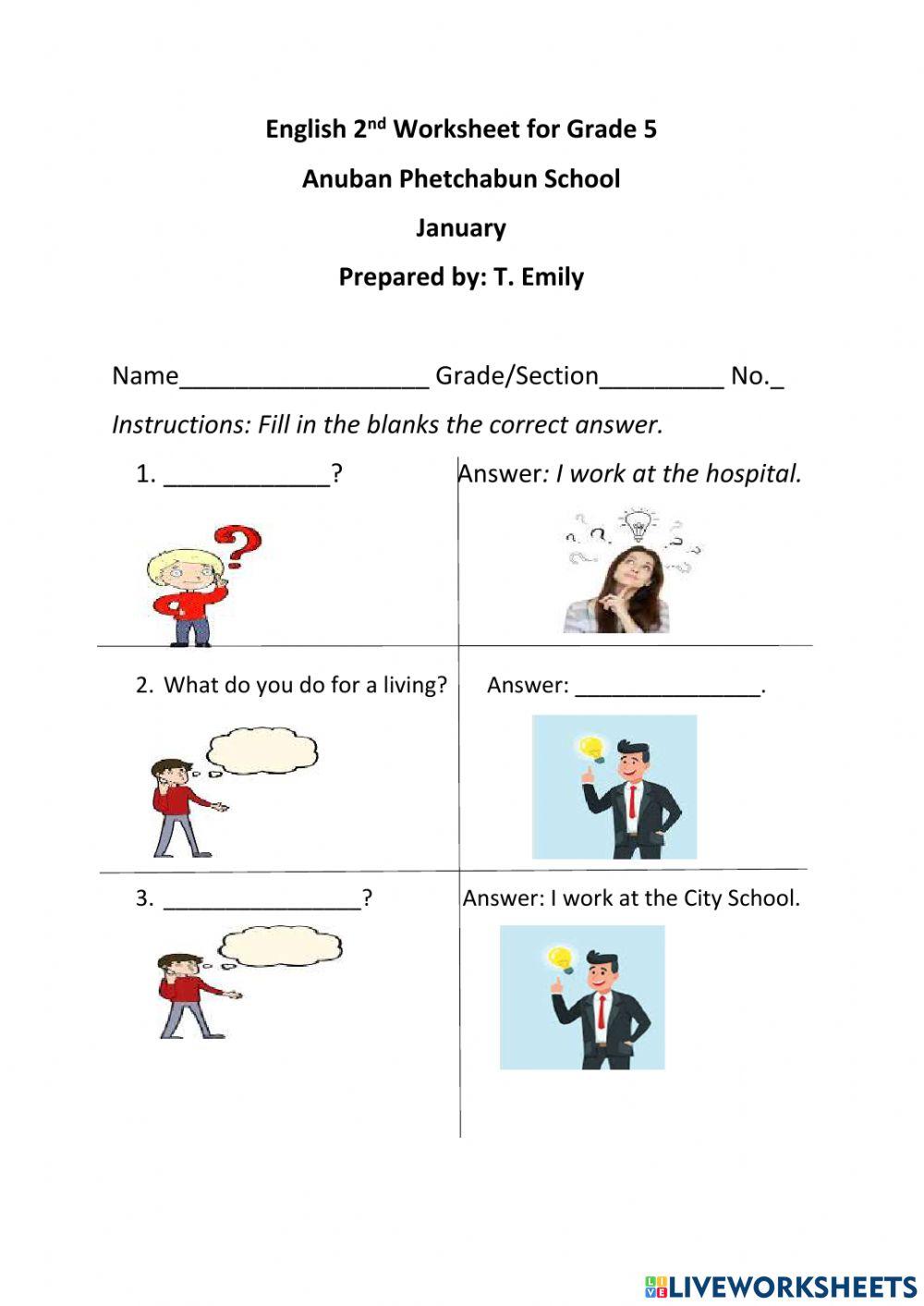 Asking about occupation worksheet | Live Worksheets