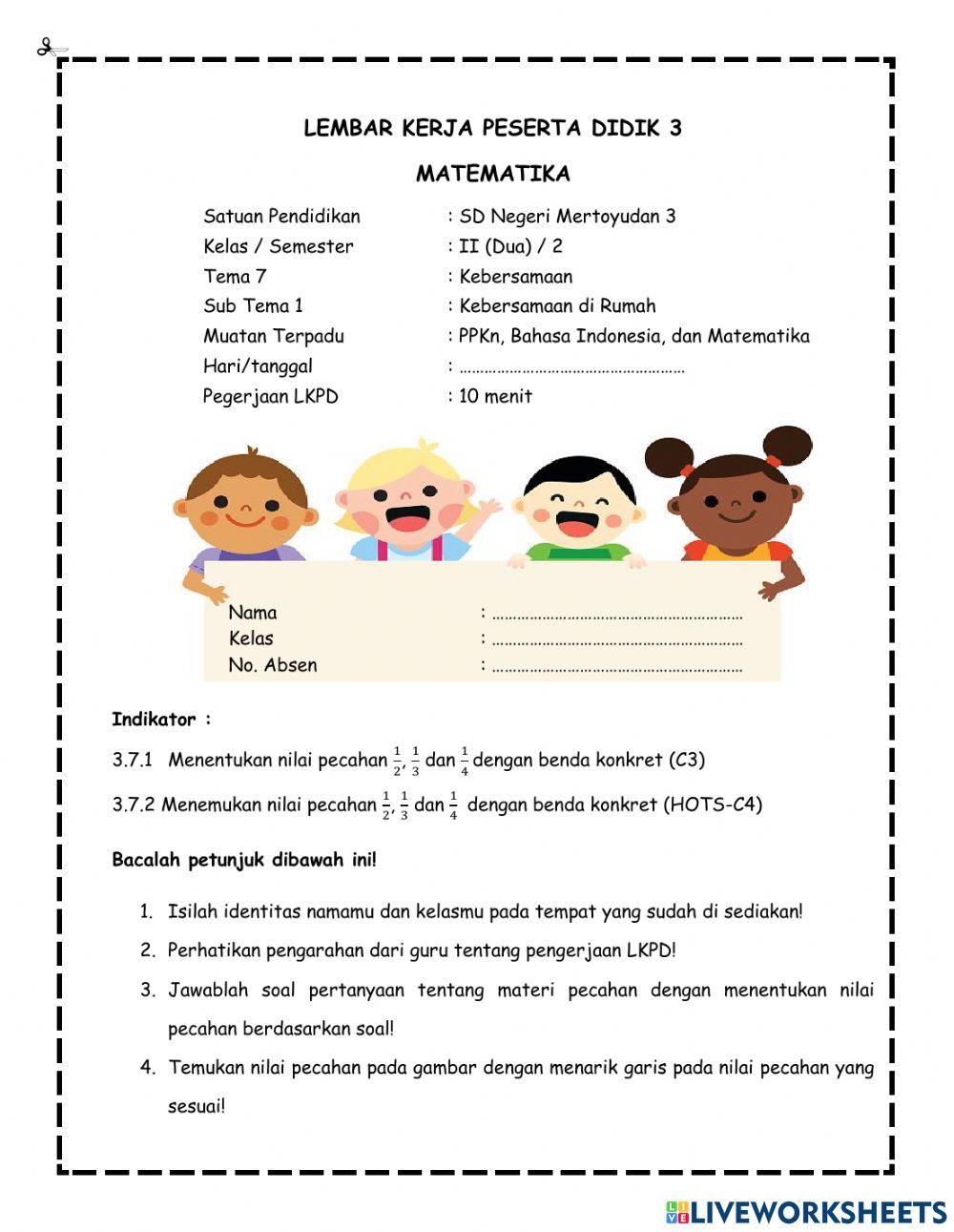 Lkpd matematika kelas 2 exercise | Live Worksheets