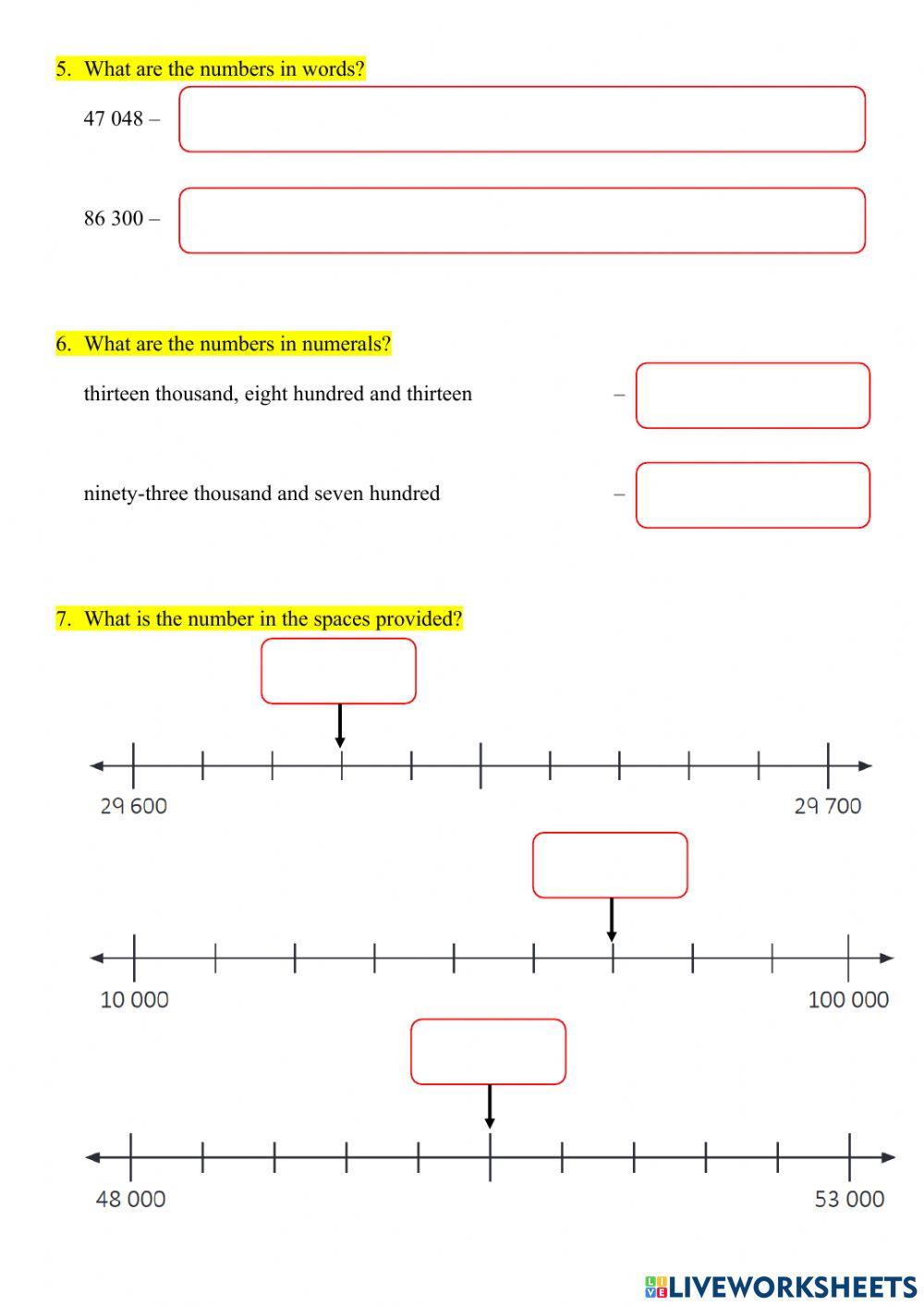 Chapter 1 Whole number Practice 1 (Year 4) online exercise for | Live ...