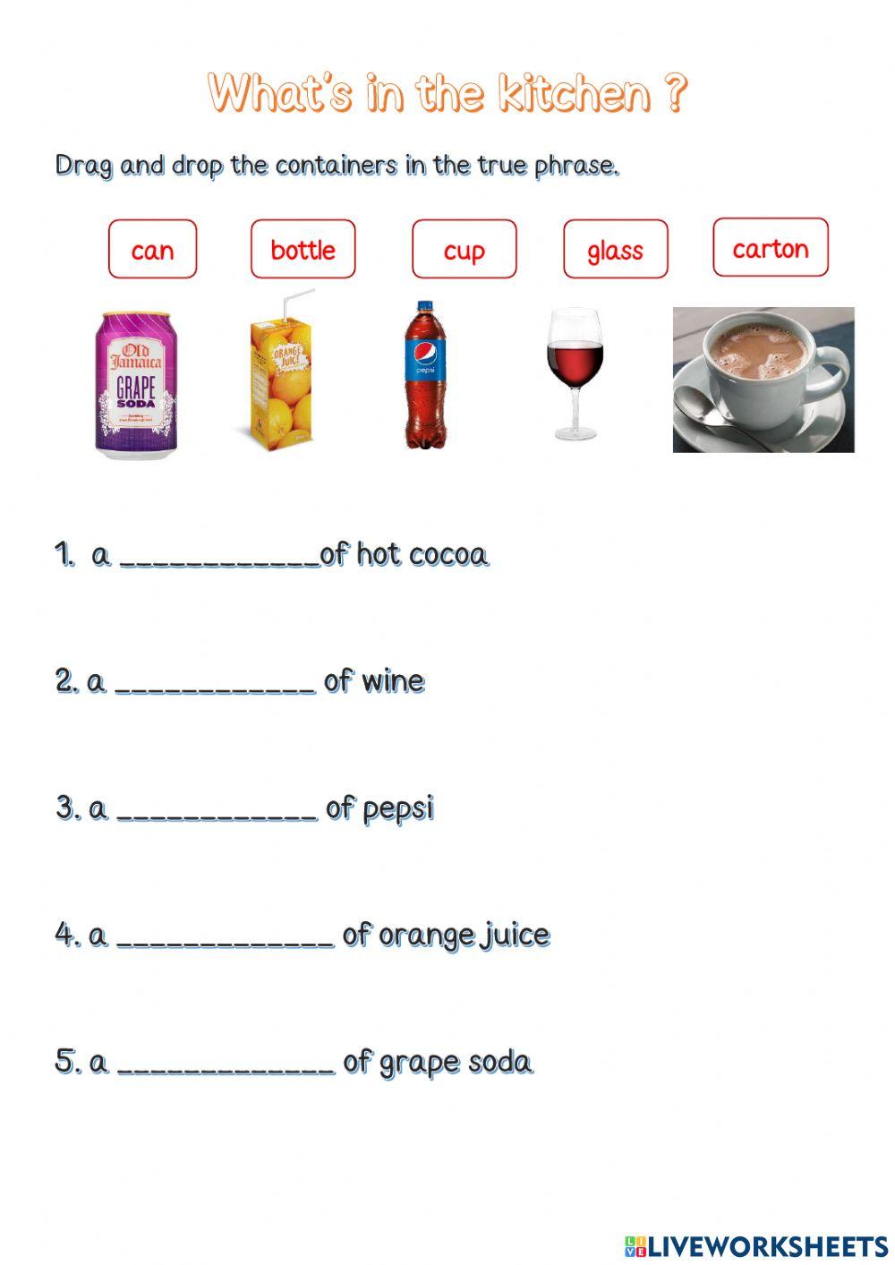 Drinks and containers P.2 online exercise for | Live Worksheets