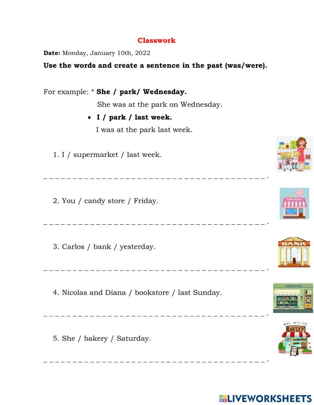Was-were make sentences, with places. online exercise for | Live Worksheets