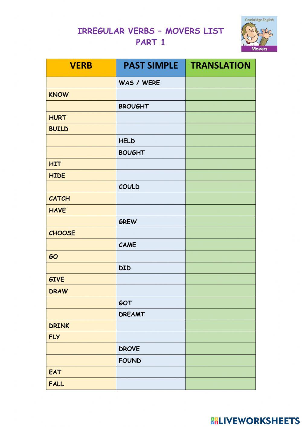 Irregular verbs… | Free Interactive Worksheets | 2161144