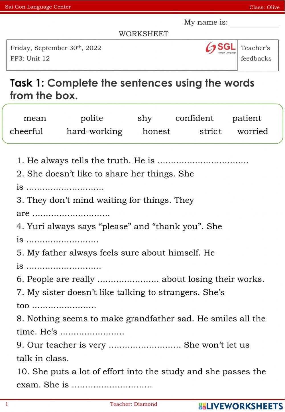 FFs3-U12 interactive worksheet | Live Worksheets